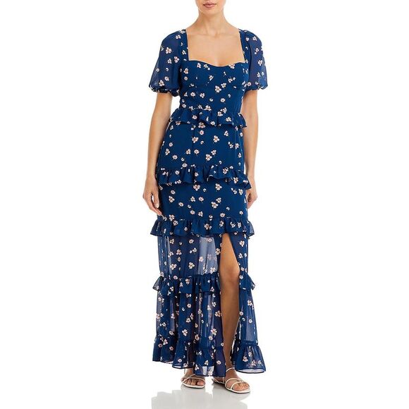 Wayf | Dresses | Wayf Womens Navy Puff Sleeve Long Floral Print Maxi ...